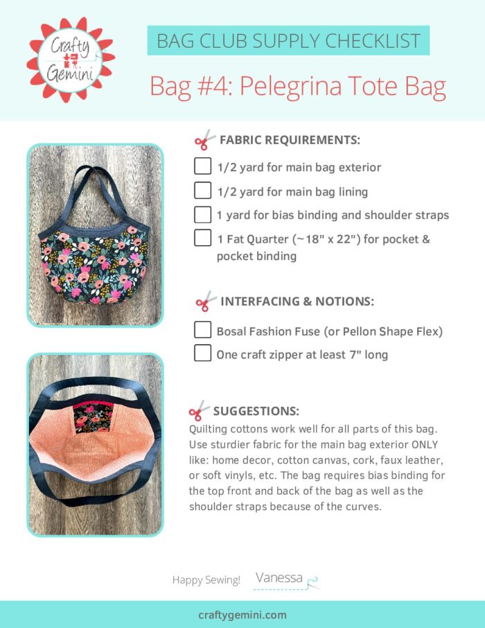 Pelegrina-Tote-Bag-Supply-Checklist - Crafty Gemini