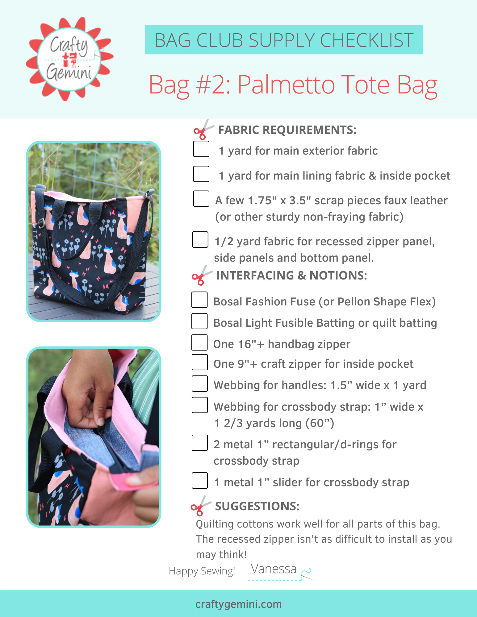 Bag-Club-Supply-Checklist-Plametto-Tote-Bag - Crafty Gemini