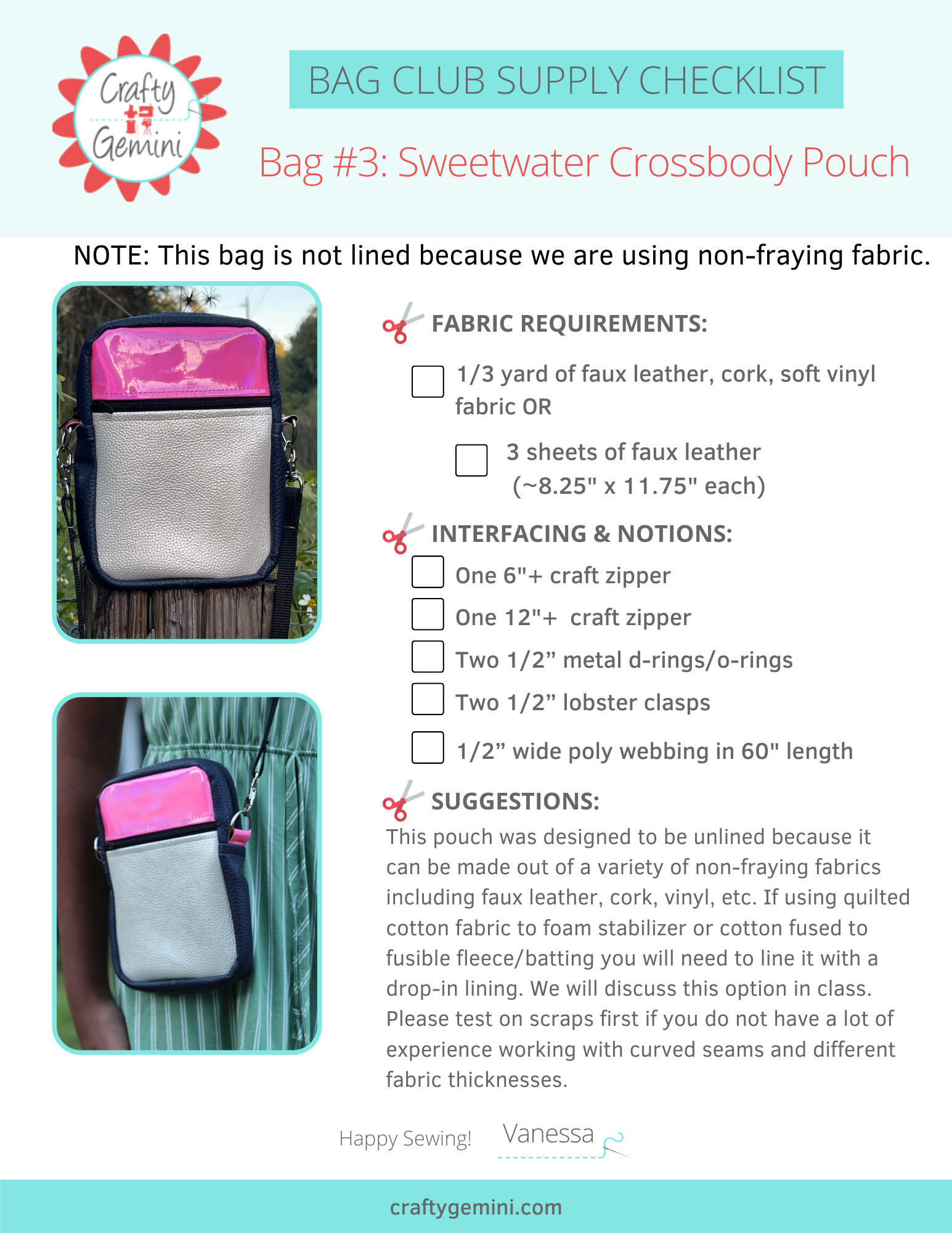 Bag-Club-Supply-Checklist-Sweetwater-Crossbody-Pouch - Crafty Gemini