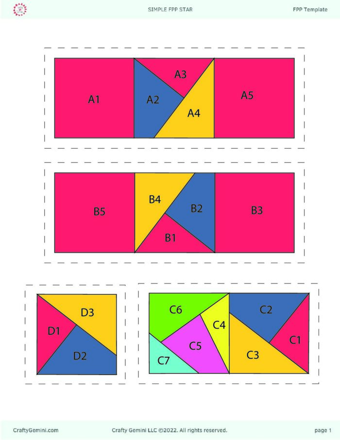 Simple-Star-6-inch-FPP-block_final - Crafty Gemini